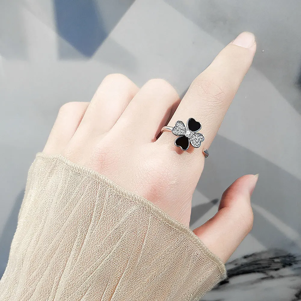 Rotate Heart Four Leaf Clover Rings For Women Open Adjustable Dripping Oil Rings Jewelry - Buy ...