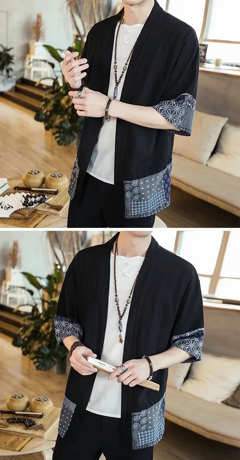 Japanese Kimono Men Cardigan Streetwear Traditional Japanese Samurai Clothing 4XL 5XL Haori Mens ...