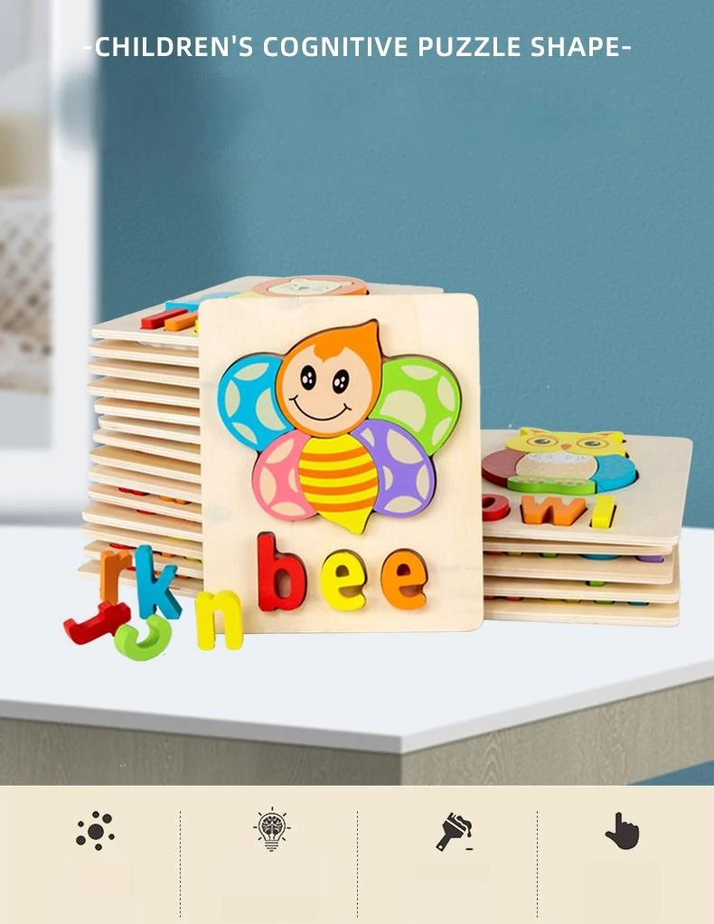 Classic Wooden 3d Alphabet Word Animal Jigsaw Puzzles Wood Baby ...