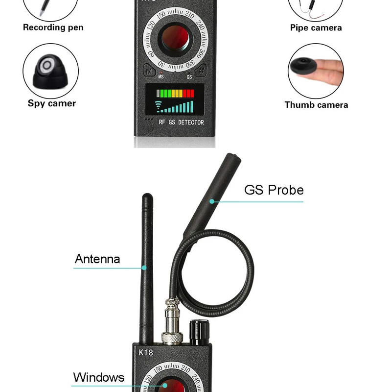 Greetwin GPS Wireless Camera K18 Bug Detect GSM Device K18 Anti-Spy Audio RF Detector| Alibaba.com