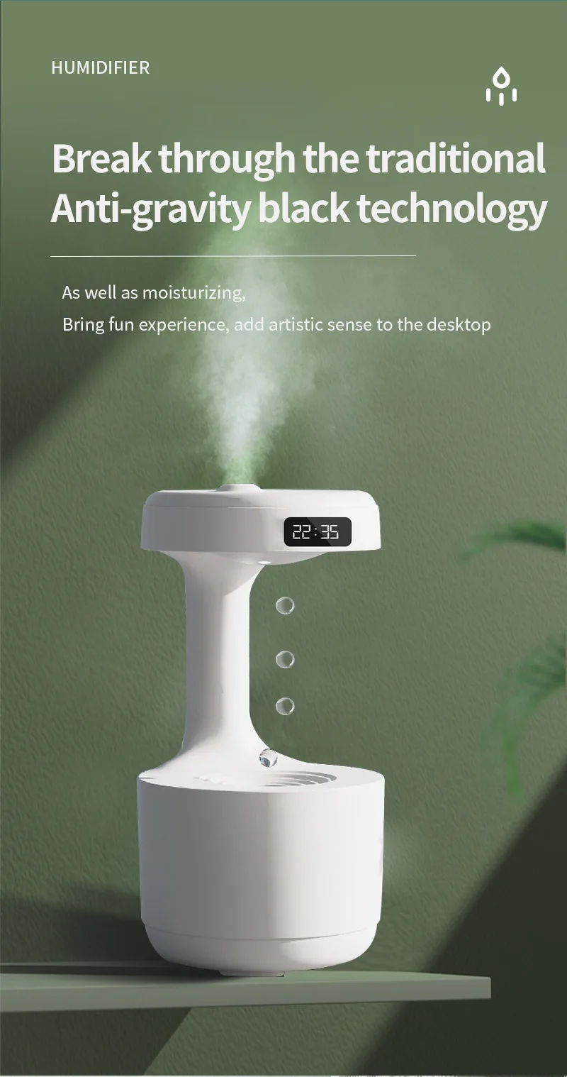New Arrival Cool Mist Maker 800ml Portable Air Anti-gravity Water Drop Humidifier Ultrasonic ...