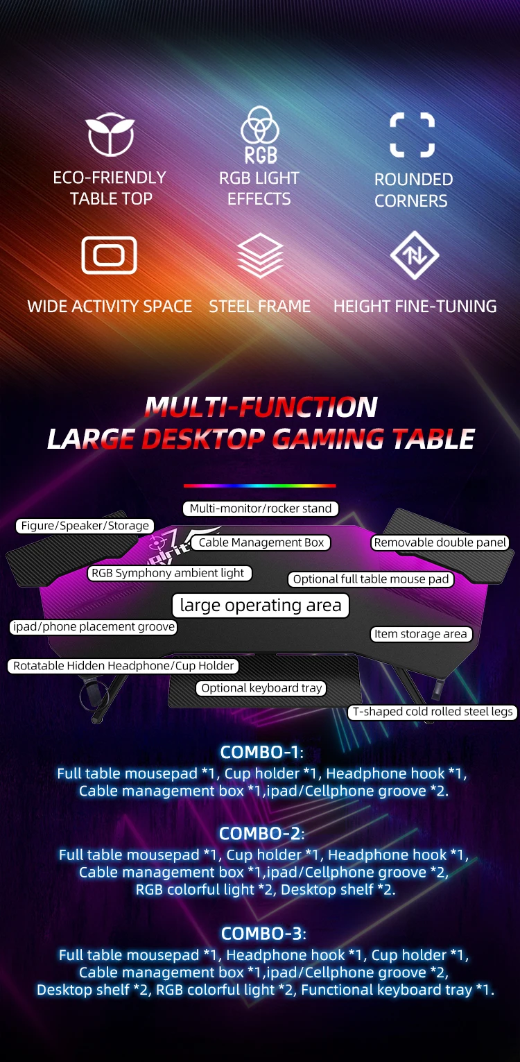 180cm Large Desktop Rgb Gaming Desk Corner E-sports Computer Gaming Table Manufacturer Black Pc ...