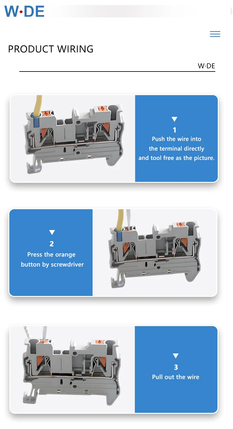 Din Rail Terminal Block Pt4-quattro 4 Conductor Push In Spring Screwless Feed Through Terminal ...