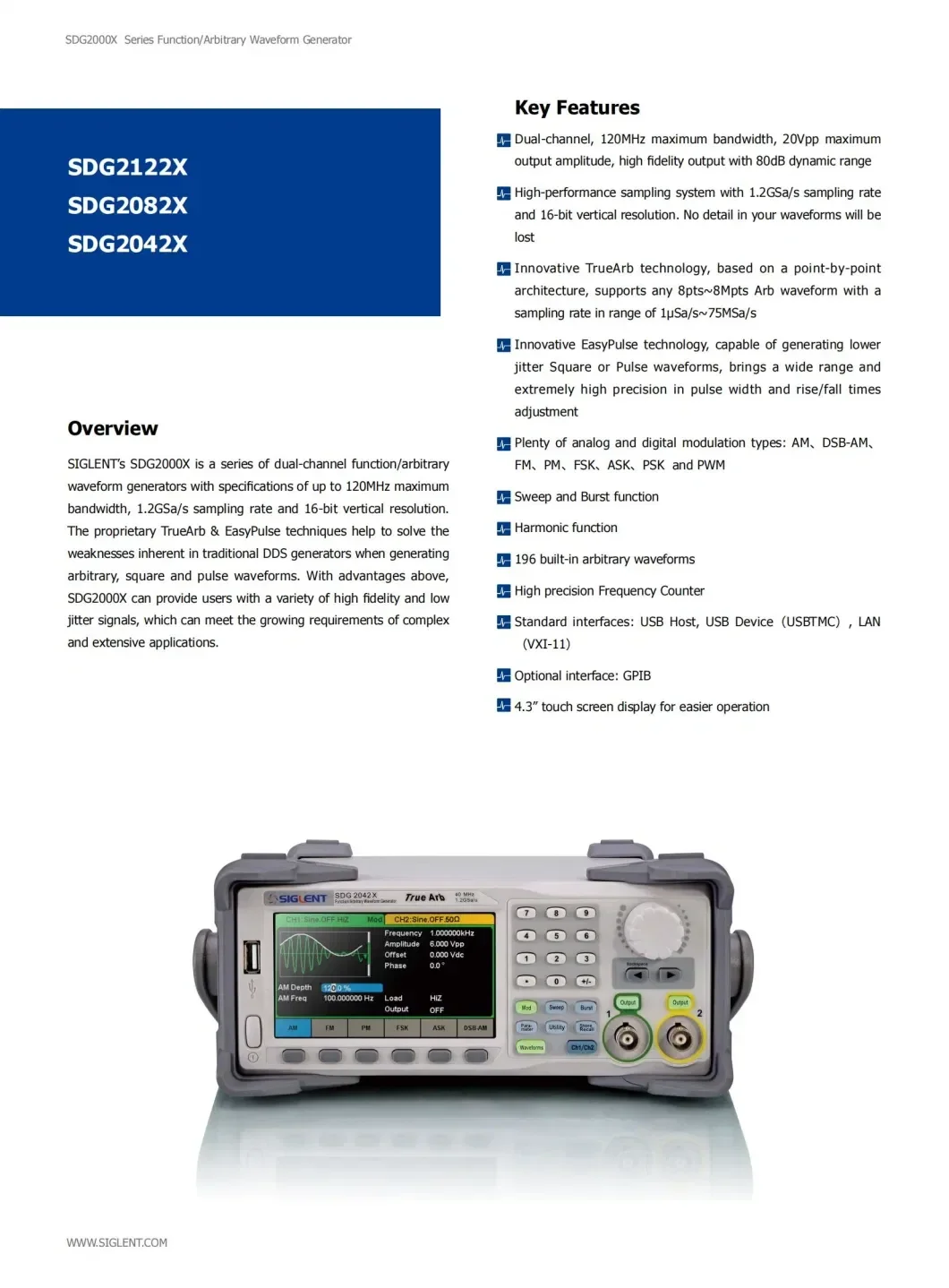 Siglent SDG2000X Series Siglent SDG2042X Function/Arbitrary Waveform Generators Dual Channel ...