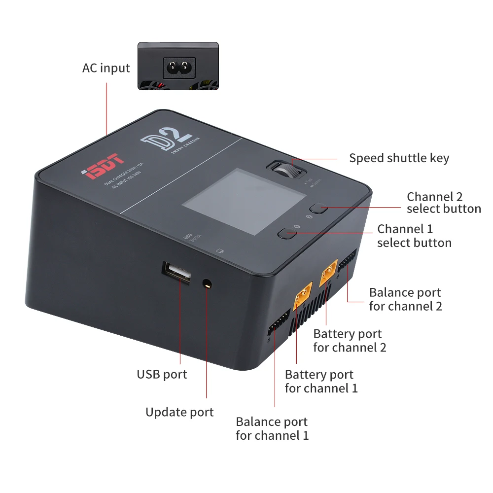 Isdt D2 Mark Ac 200w 12a 2-6s Dual Channel Battery Balance Charger For Lilon Lipo Lihv Nimh Pb ...