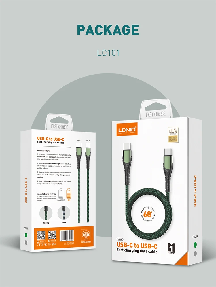 Ldnio Lc101 2023 3a Fast Charging Data Cable Type C To Type C Pd Type-c Adpater Charger 1m 2m ...