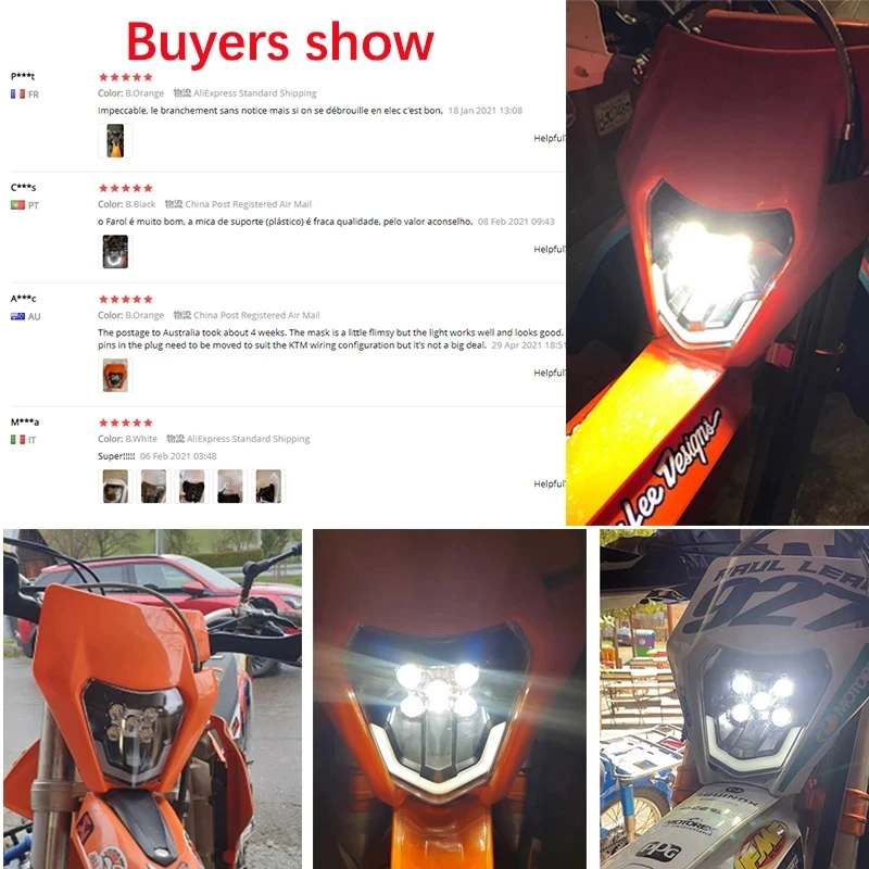 Motorcycle Headlight Fairing Headlamp E8 Emark 12v Led For Ktm Sx Sx-f Exc Xc-w Xc-f Wr Drz Yz ...