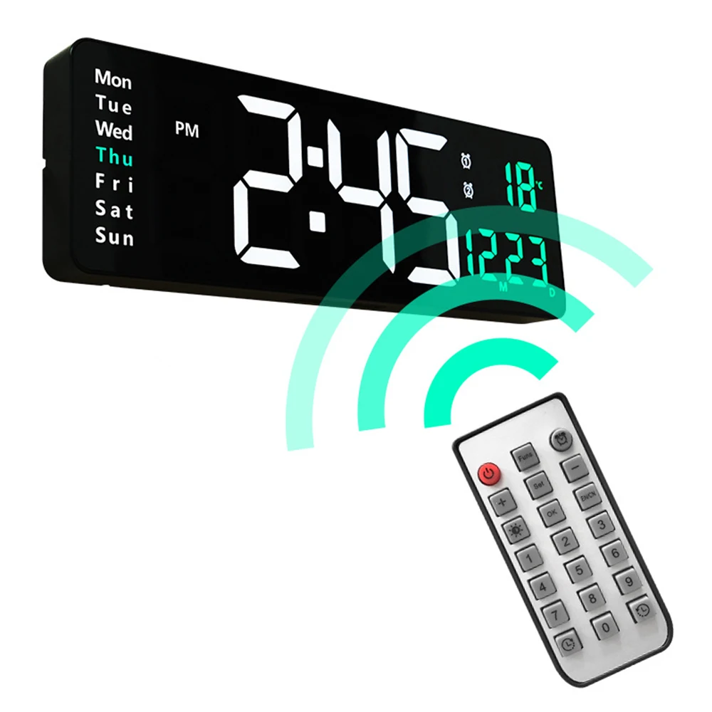 16 Inch Big Screen Remote Control Electronic Led Wall Clock With Temperature And Calendar ...