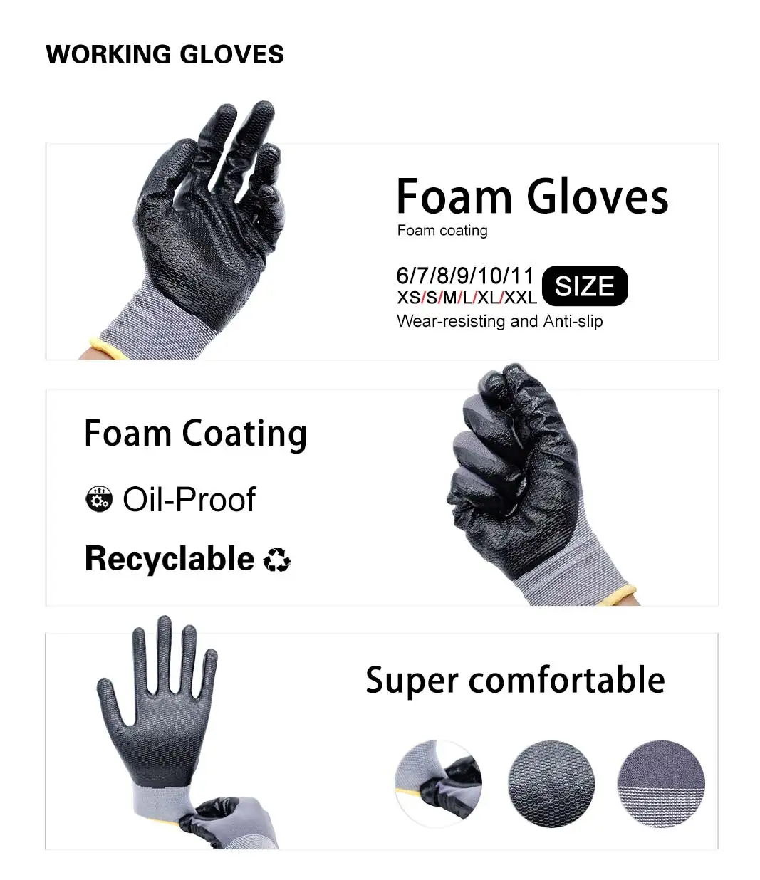 New Product 15G Grey Nylon and Spandex Black Micro Finish Coated Dipped Nitrile Safety Glove ...