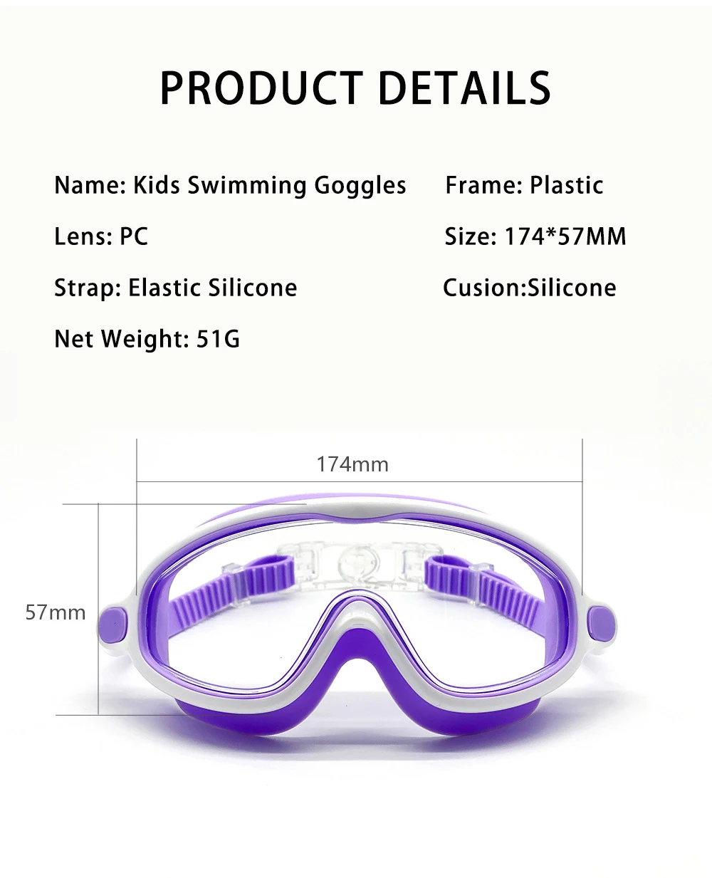 Professional Silicone Big Frame Anti Fog Uv Protection Swim Goggles Kids Swimming Goggles For ...