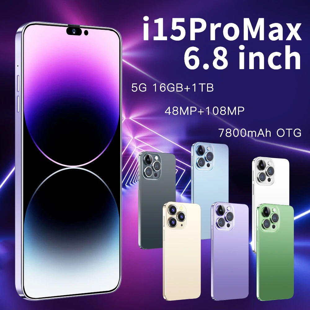 2023 Original Celular I15 Pro Max Smartphone New Arrival 16gb+1t Phone 15 Clone Unlock Android ...