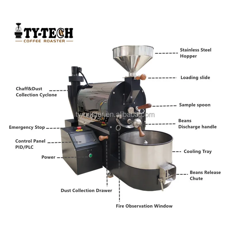 TY-TECH Touch Screen Temperature Control Electric 500g 600g 1kg 2kg 3kg Small Home Bean Roasting ...