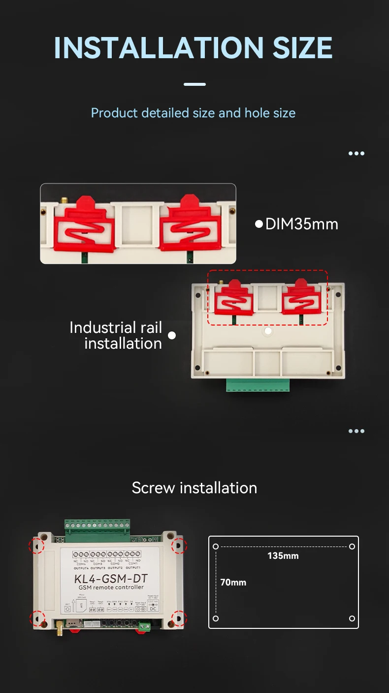 4 Channel Relay Switch Module GSM Alarm SMS Controller KL4 GSM With Power Failure Alert Optional ...