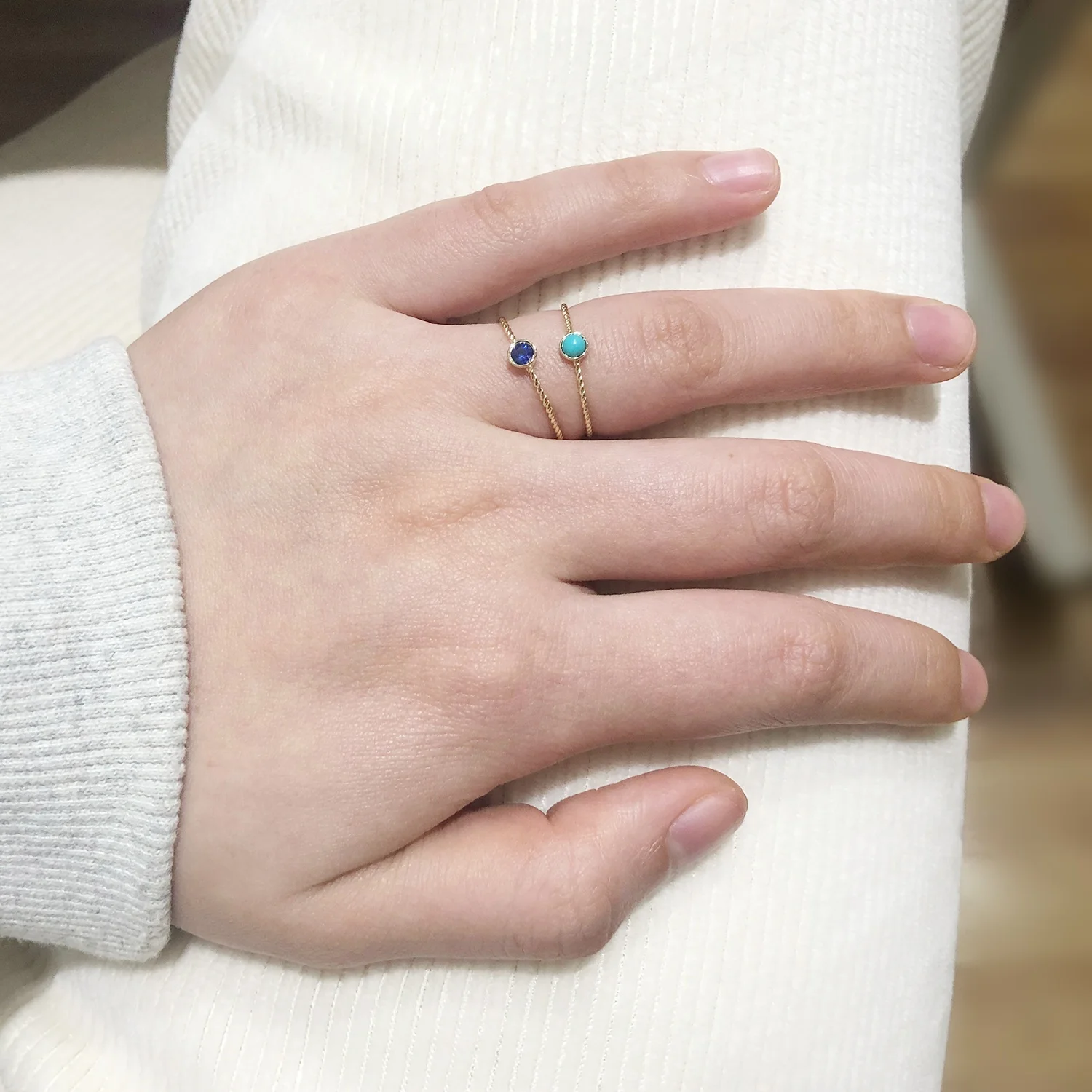 Custom Trendy Minimalist Oem 18k 14k 9k Real Solid Gold Bezel Twist Rope Natural Gemstoone ...