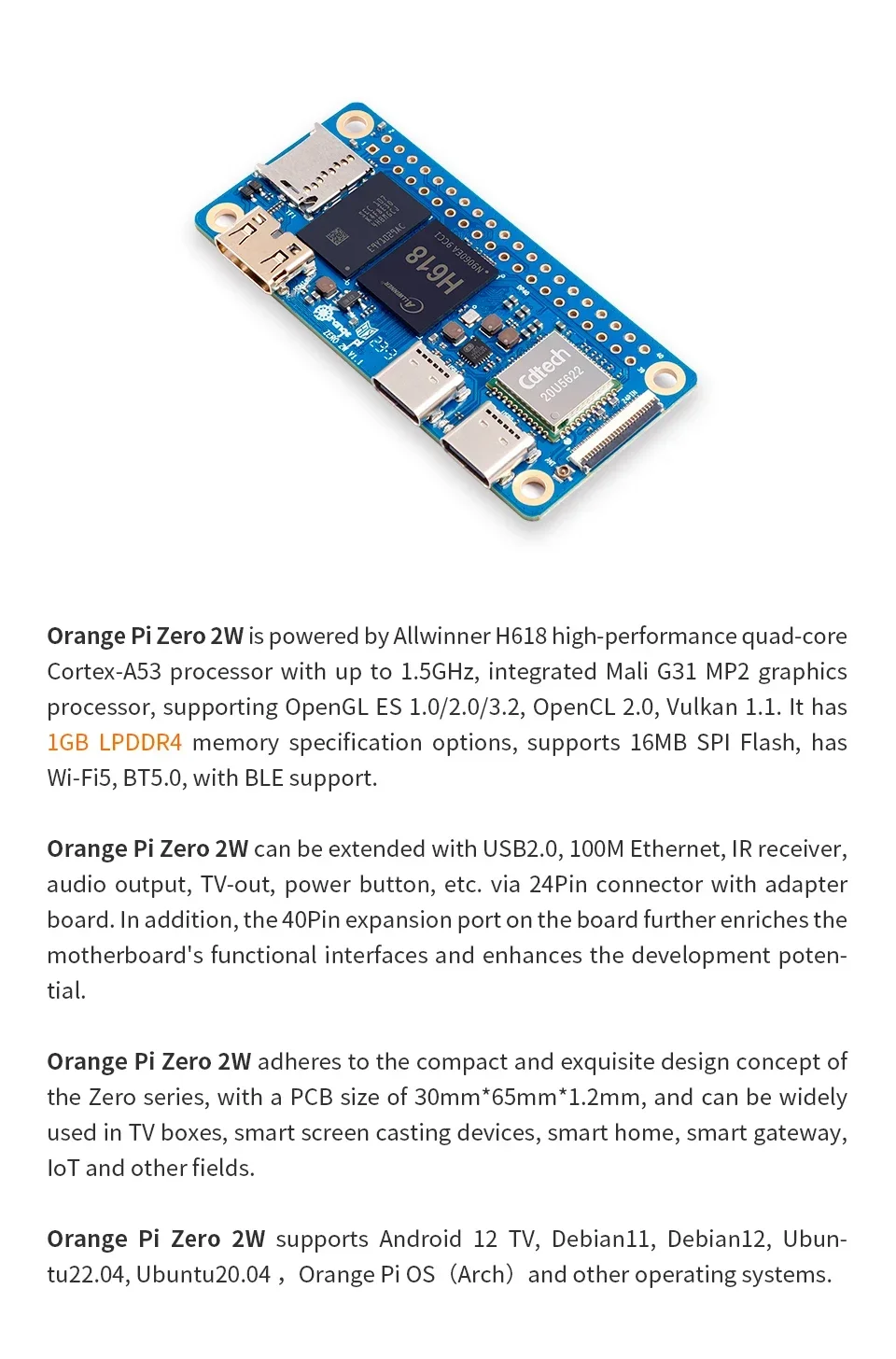 Orange Pi Zero 2 W 1G+Expansion Board,DDR4 Allwinner H618 Orange Pi Zero 2W WiFi+BT BLE SBC ...
