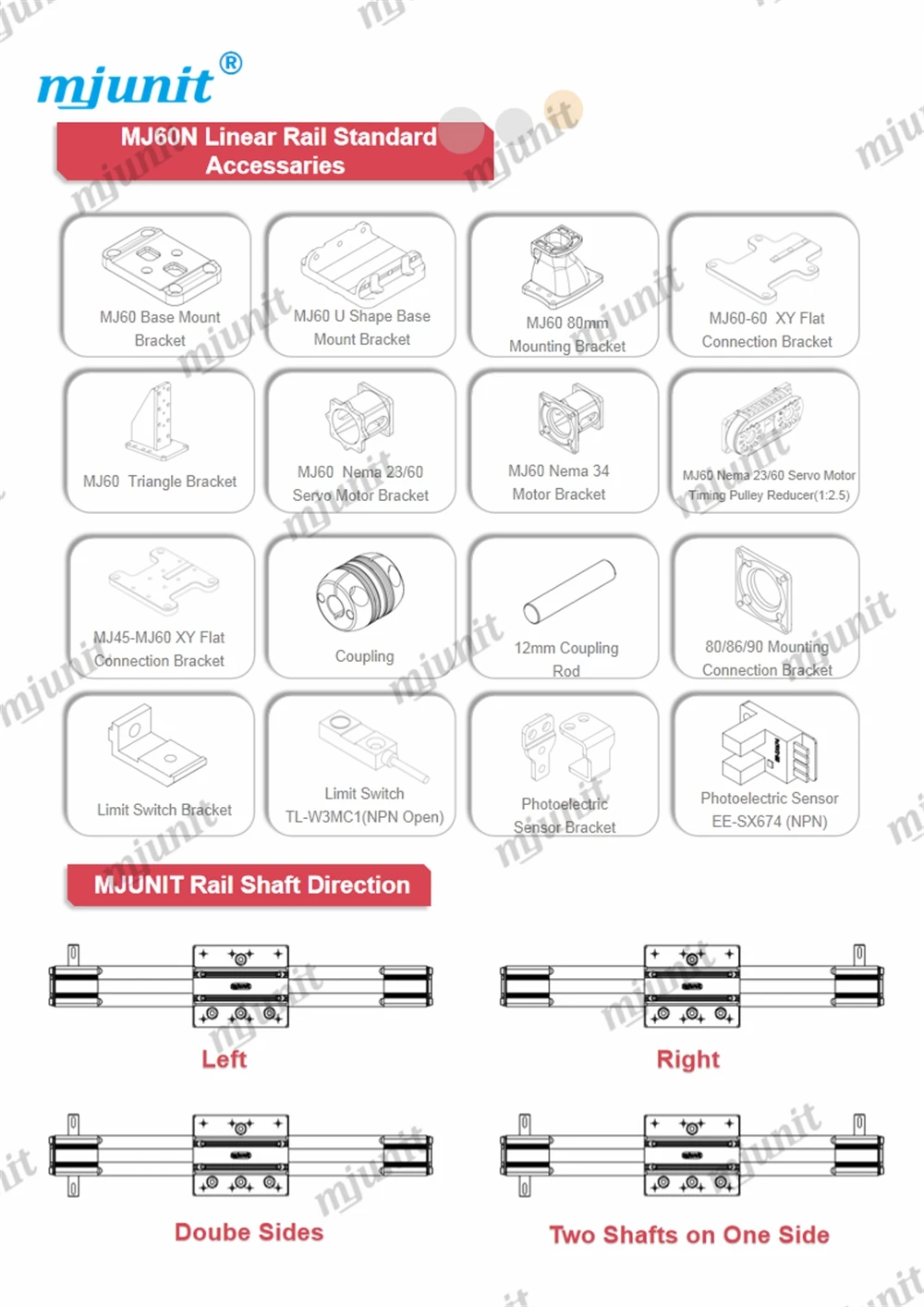 Mjunit 60n 고속 더블 축 선형 가이드 레일 롤러 슬라이더 레일 베어링 스틸 광학 샤프트 800mm 스트로크 2 레일