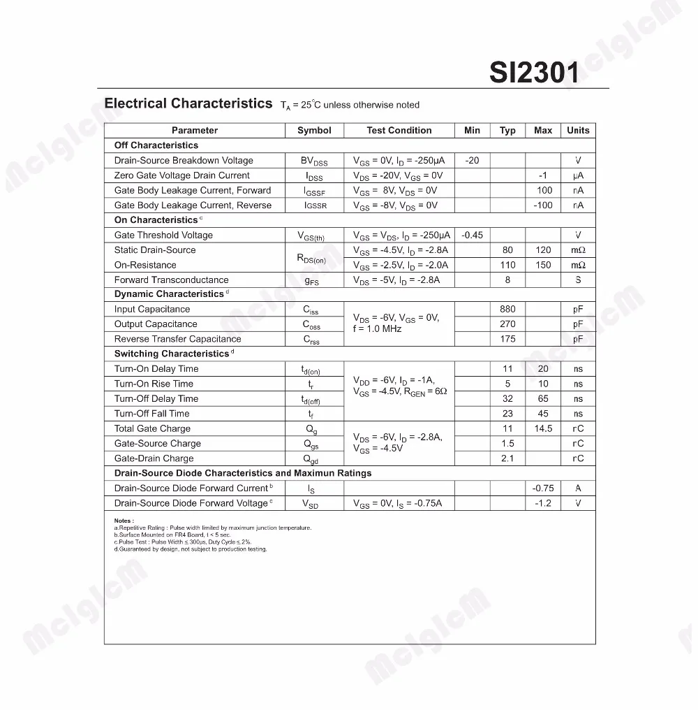 Mcigicm Si2301 Smd Mosfet Transistor Sot-23 Si2301 Mosfet P-ch 20v 3.1a Sot23-3 - Buy Mosfet ...