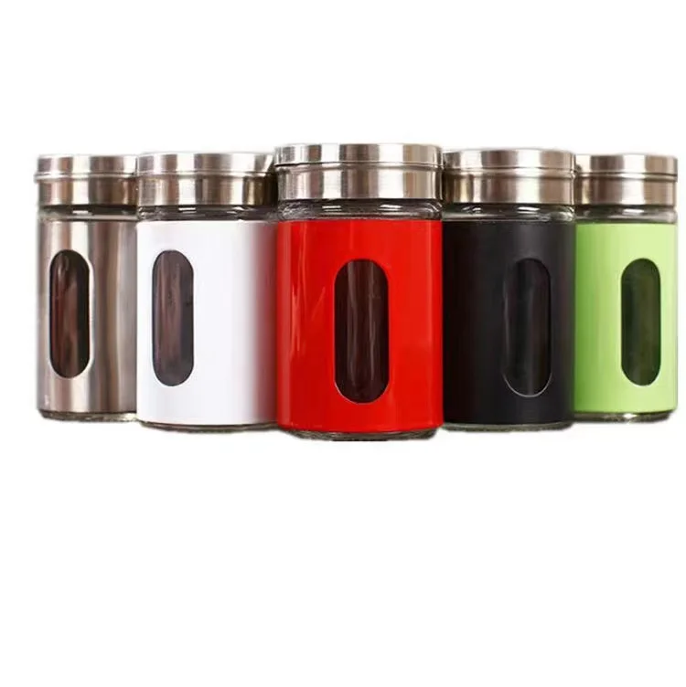 Custom 90ml 120ml 180ml Stainless Steel Glass Food Spices Seasoning Set Condiments Bottle Glass ...