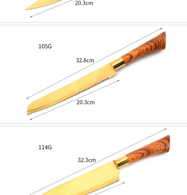 Supply Wood Grain Handle 2cr13 Blade Knife Set Steel Titanium Kitchen Knife 6-piece Set With ...