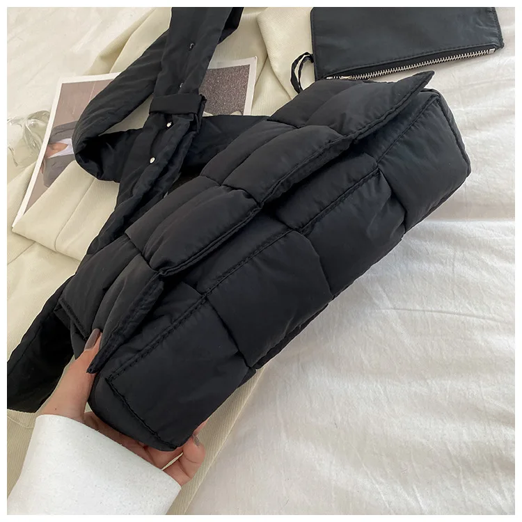 2022 Women'S Green Nylon Winter Padded Handbag Shoulder Down Cotton Quilted Hand Crossbody ...