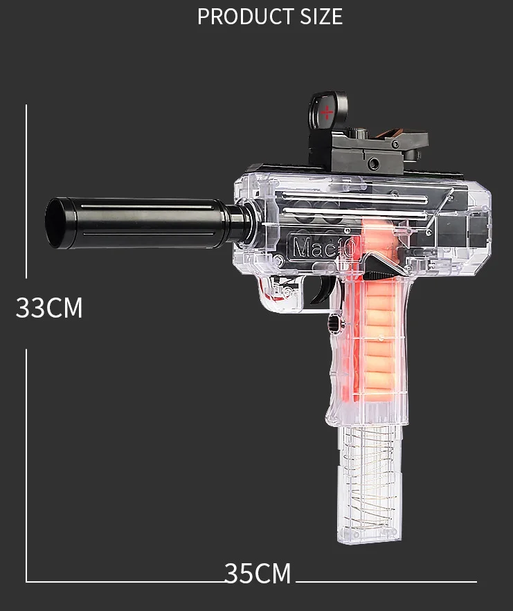 Electric Continuous Uzi Soft Projectile Gun Launch Suction Cup Sponge Transparent Smg Submachine ...