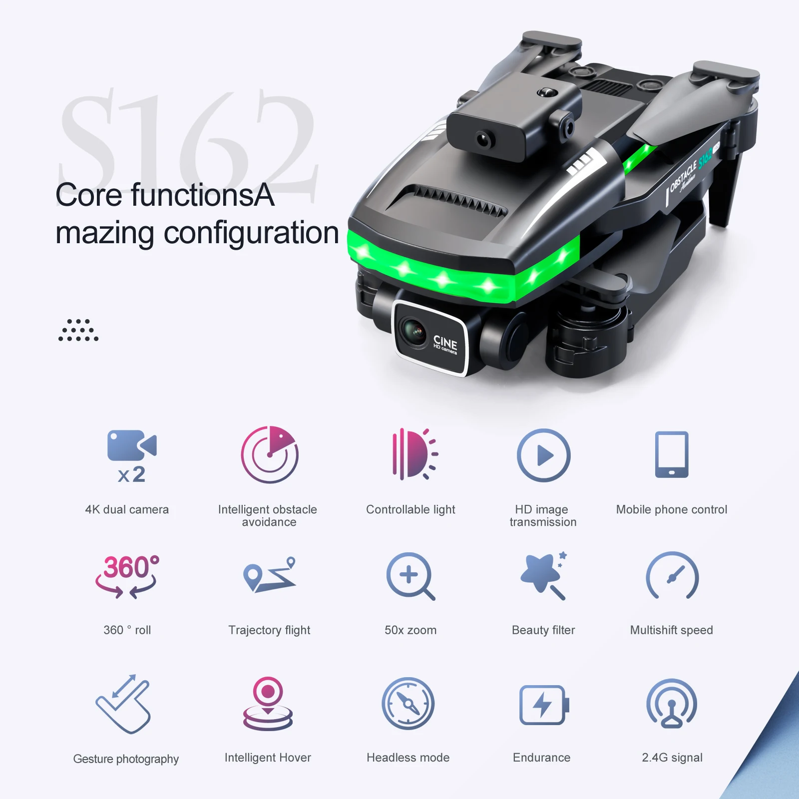 Professional S162 Drone 4k Hd Dual Camera Led Light Wifi Fpv Obstacle Avoidance Headless Mode ...