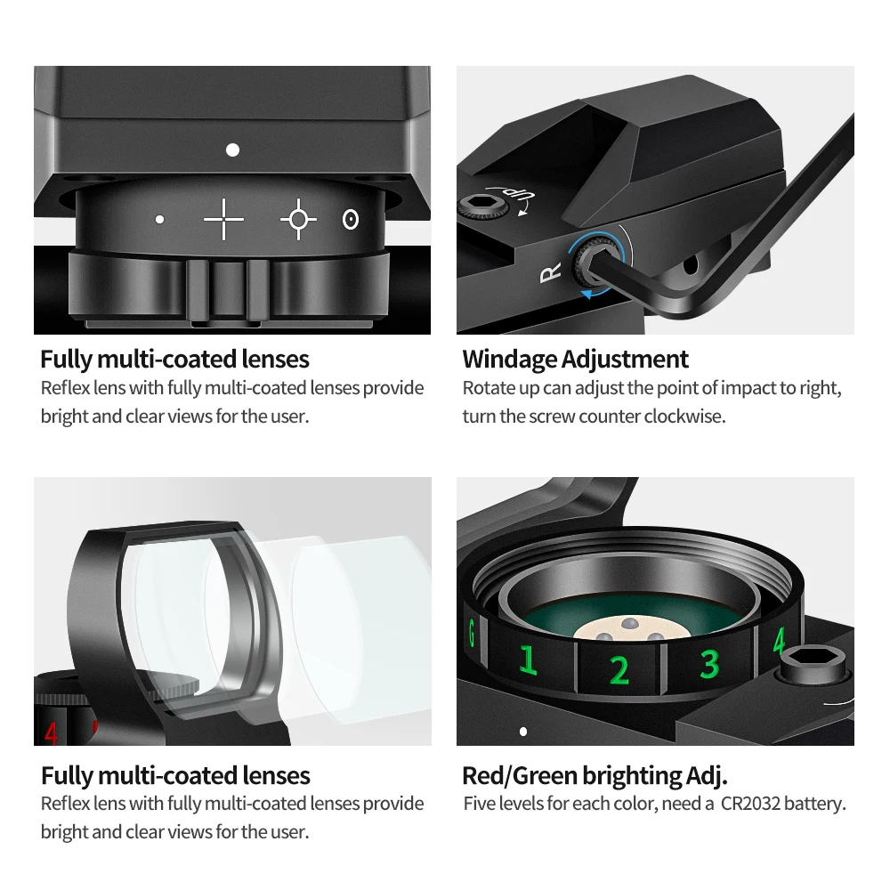 HD101 1X22X33 Aluminum Alloy Tactical Optics Reflex Sight Holographic Red Green Dot Scope 4 ...