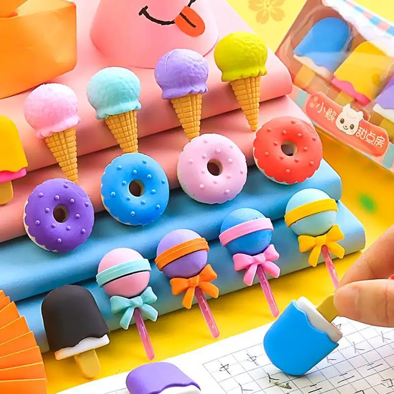 Cute Creative School Student Simulation Ice Cream Donut Erasers Set ...