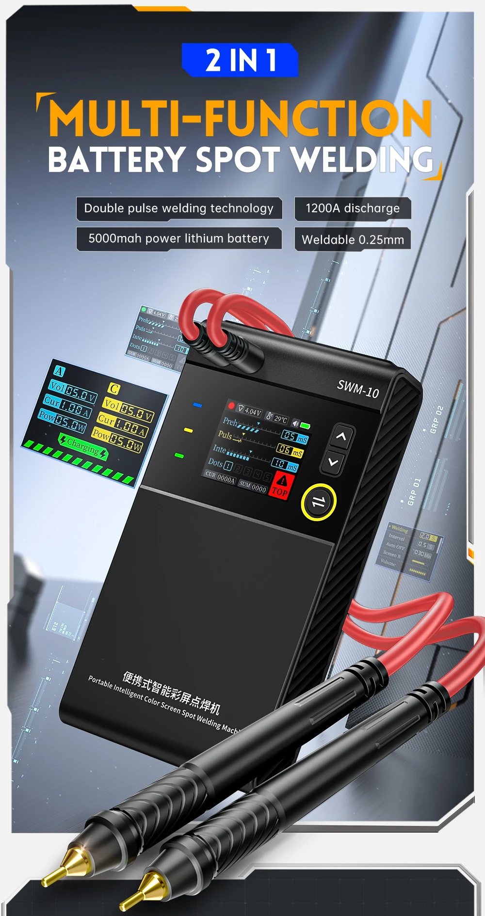 FNIRSI SWM-10 Portable Battery Spot Welder DIY Mini Welding Machine 18650 Battery Pack Welding ...