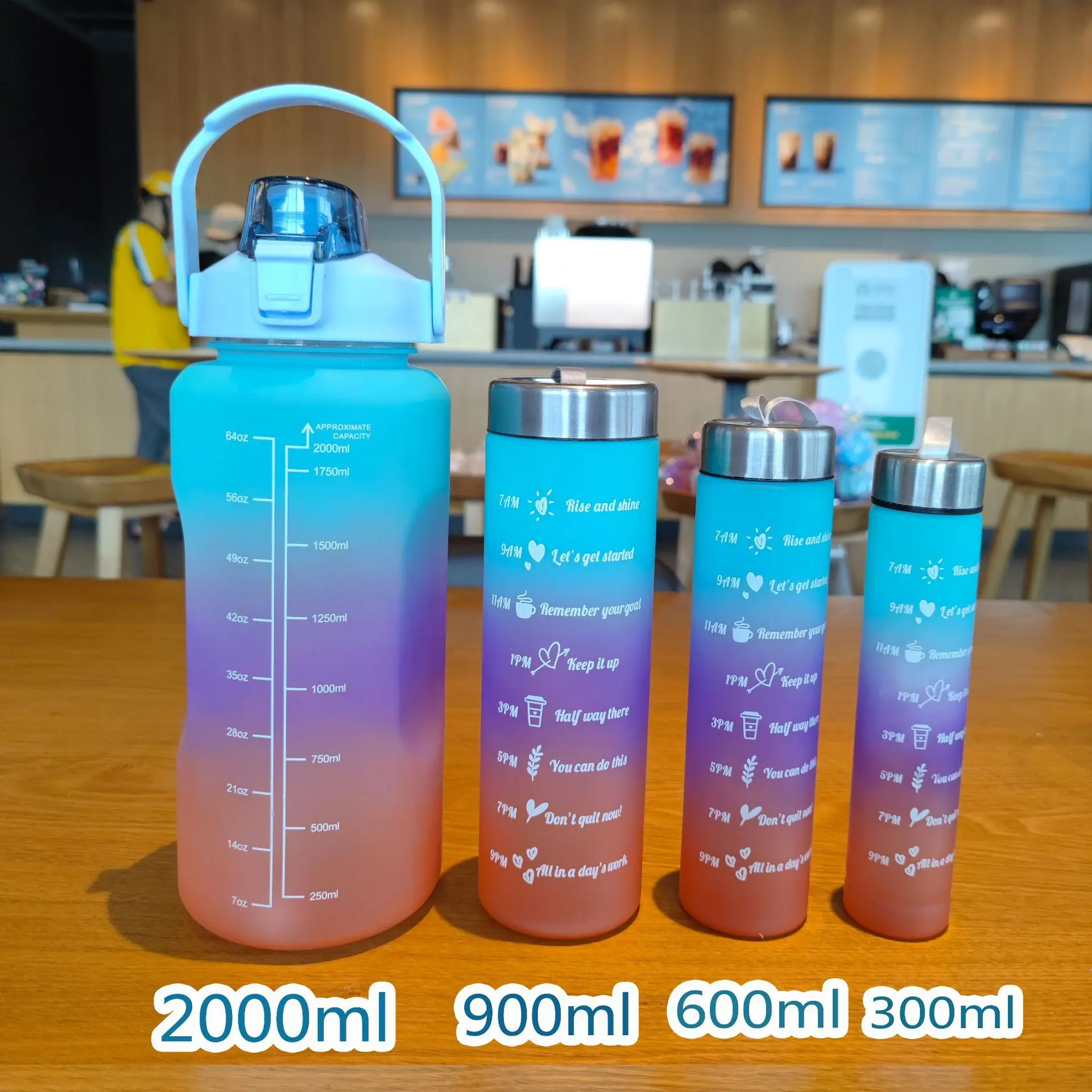 Portable Custom Logo Sports 4 Bottles With Time Maker Gym Motivational 2l 900ml 600ml 300ml ...