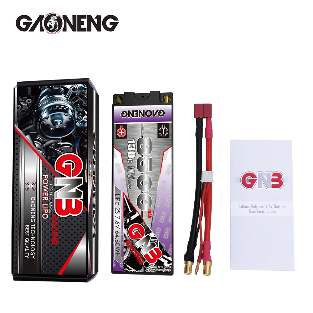 Gnb Gaoneng Hv 8500mah 2s 2s2p 7.6v 130c Hard Case 6.0mm Built-in Bullet Rc Lipo Battery For 1: ...