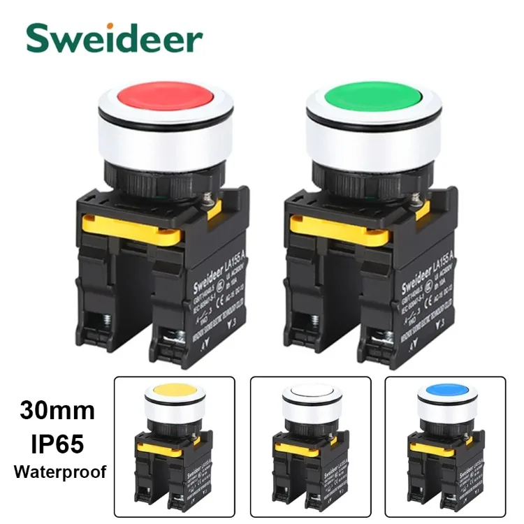 30mm Button Switch Waterproof Momentary Reset Self Locking Power Push Button Switch Flat Head ...