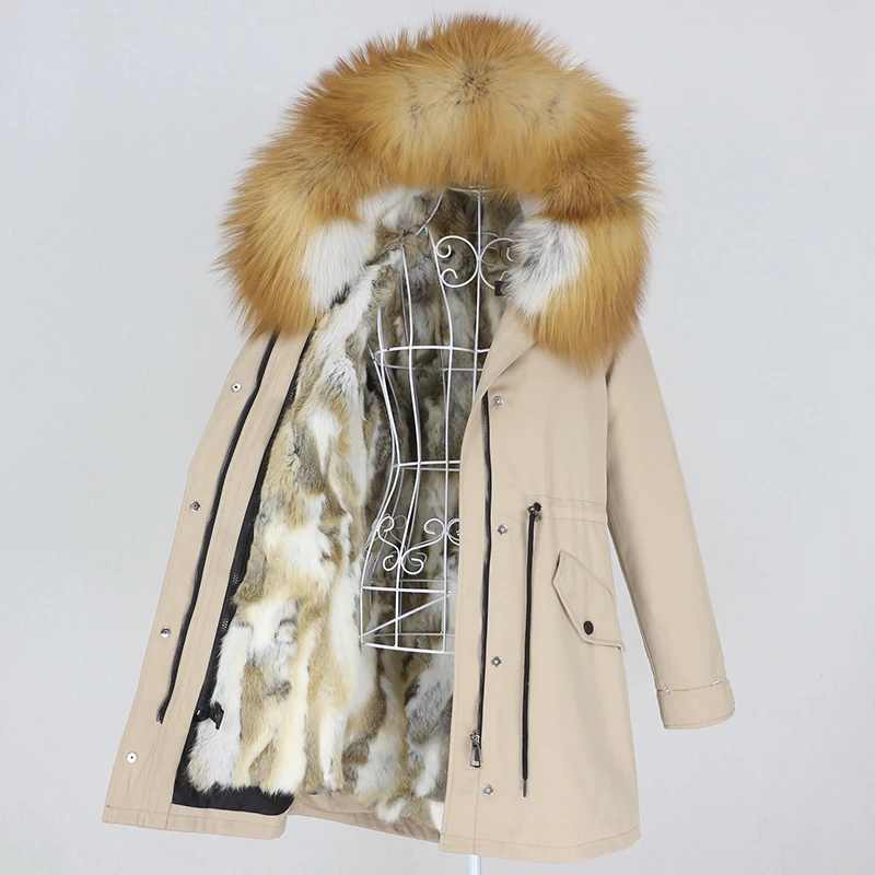 Oftbuy 2024 Long Waterproof Parka Natural Raccoon Fox Fur Collar Hood Real Rabbit Fur Liner Coat ...