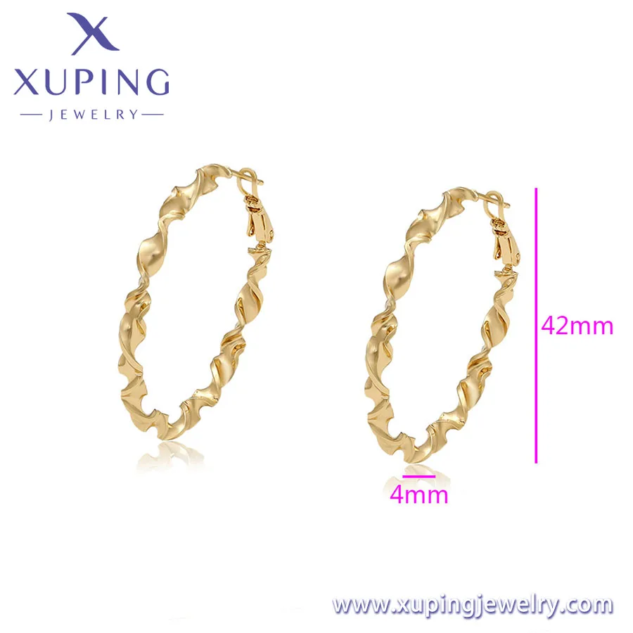 Supply X000773445 xuping jewelry fashion simple twist 14k gold plated hoop earrings women-