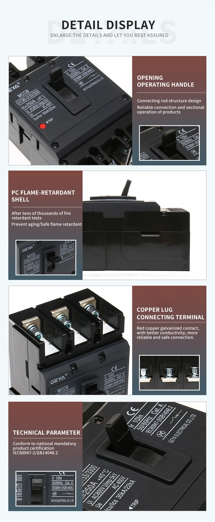 Geya Cm1 Cm3 Safe Mccb 4p 125a-315a Motor Protection Low Voltage Electric Ac Dc Molded Case ...