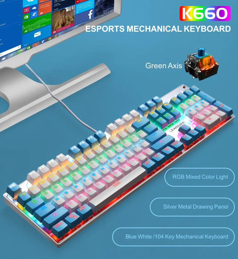 Real Mechanical Keyboard Leaven K660 Rgb Backlit Gaming Mechanical 104 Keys Keyboard - Buy Usb ...