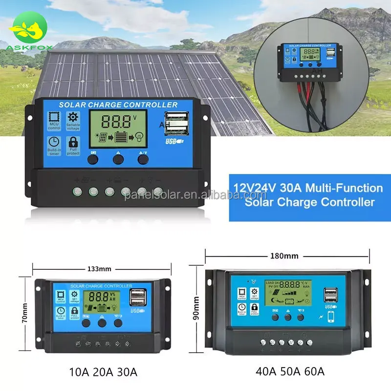 2023 New 10a 30a 50a 60a 20a Smart Solar Panel Controller Regulator 24v 12v Dc Output Bulb ...