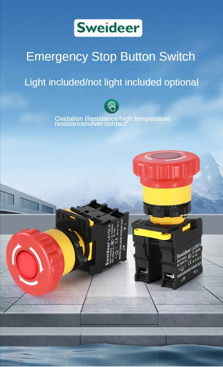 22mm Mushroom Emergency Stop Button Switch With Light Emergency Stop Power Switch Control ...