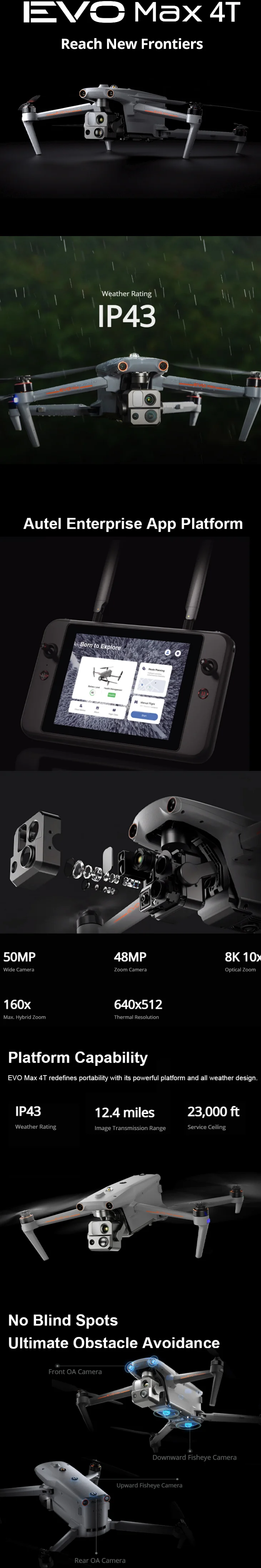 Autel Robotics Evo Max 4t Carbon Fiber Waterproof Drone Frame 20km Hd Transmission 160x Zoom ...