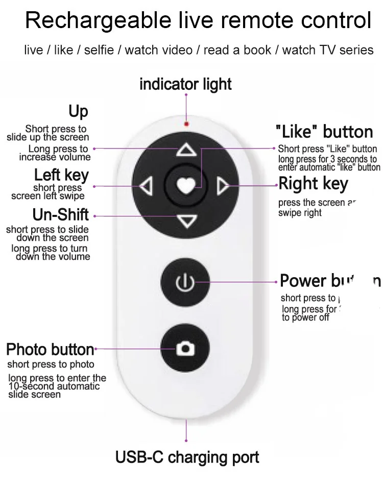 Hot Sale Page Turner Wireless Mobile Phone Selfie Rechargeable Remote Control For Tiktok ...