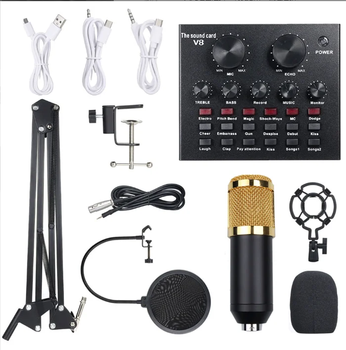 Wholesale BM800 V8 Kit Sound Card Studio Mic Stand Recording Audio Condenser Microphone Set for ...