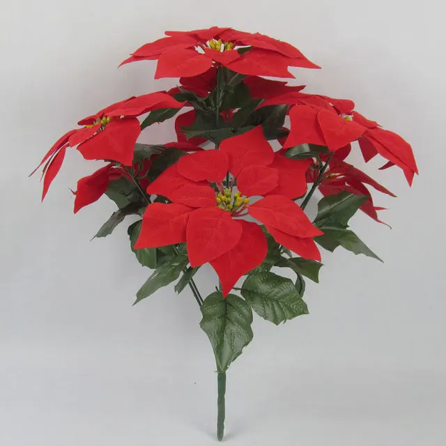 Emulate Bonsai 1 Bouquet Poinsettia Flower Christmas Decorative Artificial Poinsettia Flowers ...