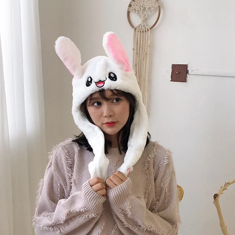 Cartoon Bunny Hats Moving Bunny Ears Hat Plush Earflaps Cap Cosplay Costume Toy Hat Bunny ...