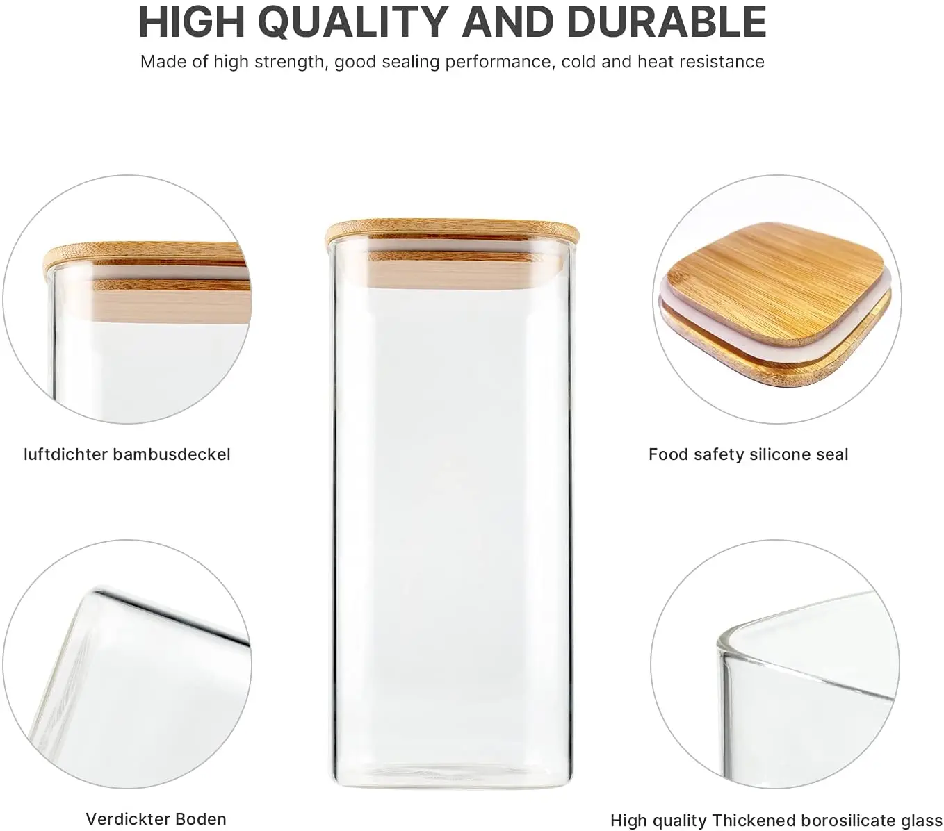 Multiple Specification Volumes High Borosilicate Glass Storage Jars Container With Bamboo Lid ...