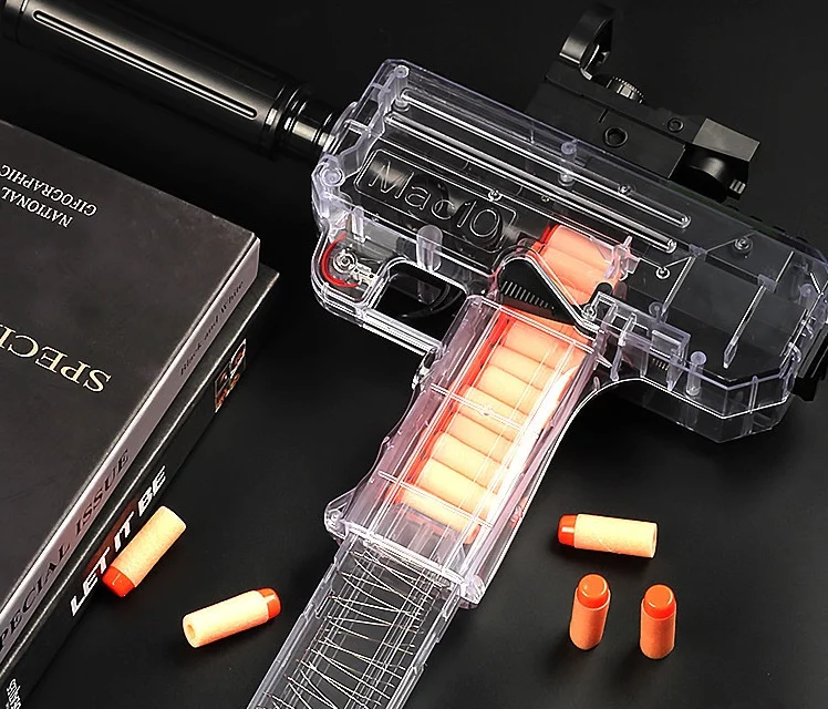 Electric Continuous Uzi Soft Projectile Gun Launch Suction Cup Sponge Transparent Smg Submachine ...