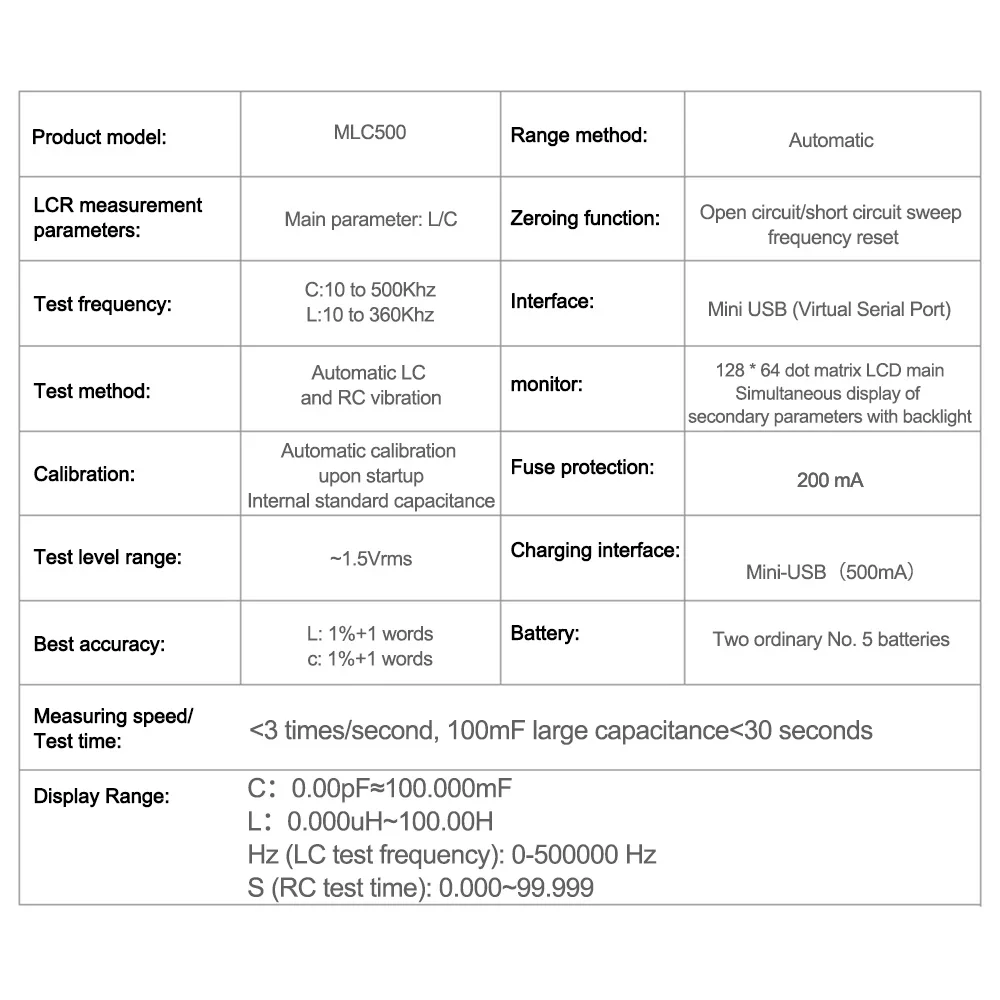 MLC500 Electronic Capacitance Inductance Meter - 500 Khz