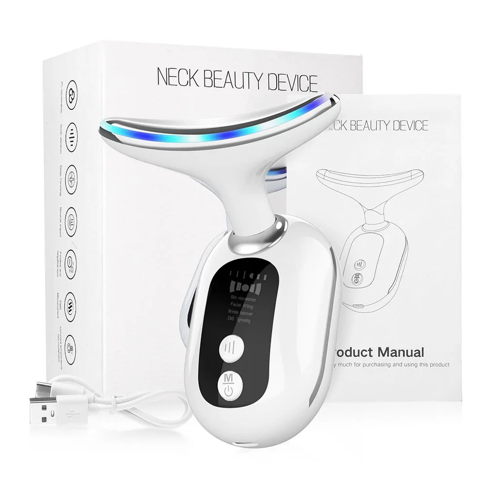 Portable Ems Heated Vibration Skin Firming Anti-wrinkle Beauty Device Electric Face & Neck ...