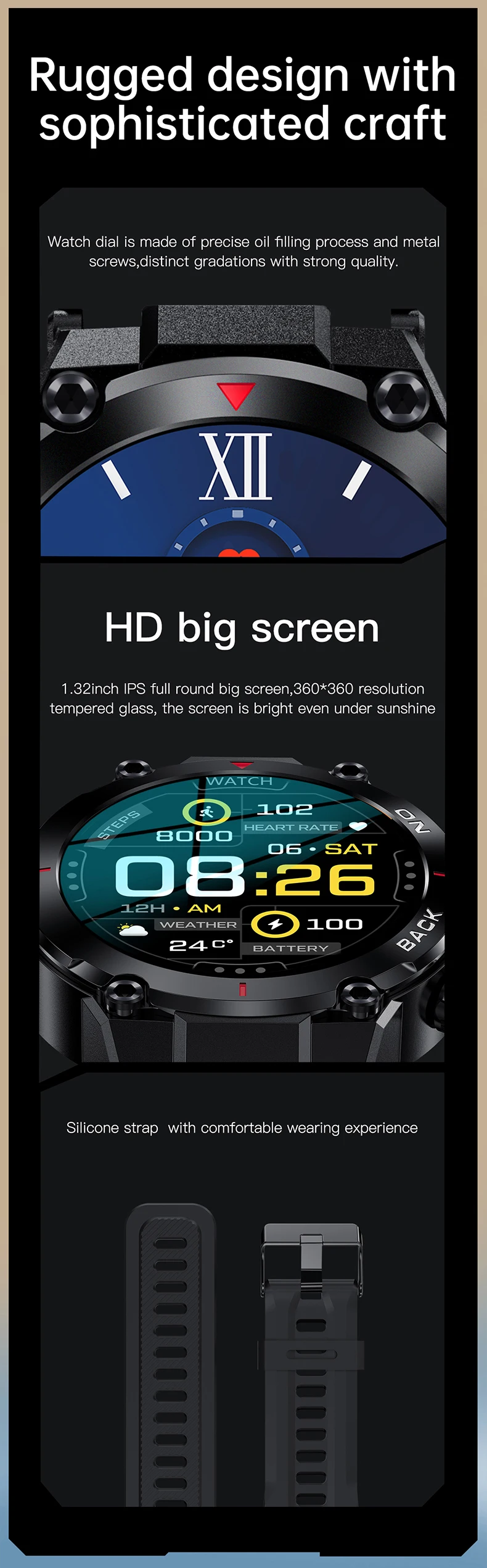 2024 Gps Sports Smartwatch K37 Blood Oxygen Heart Rate Monitoring 480mah Big Battery 1.32 ...