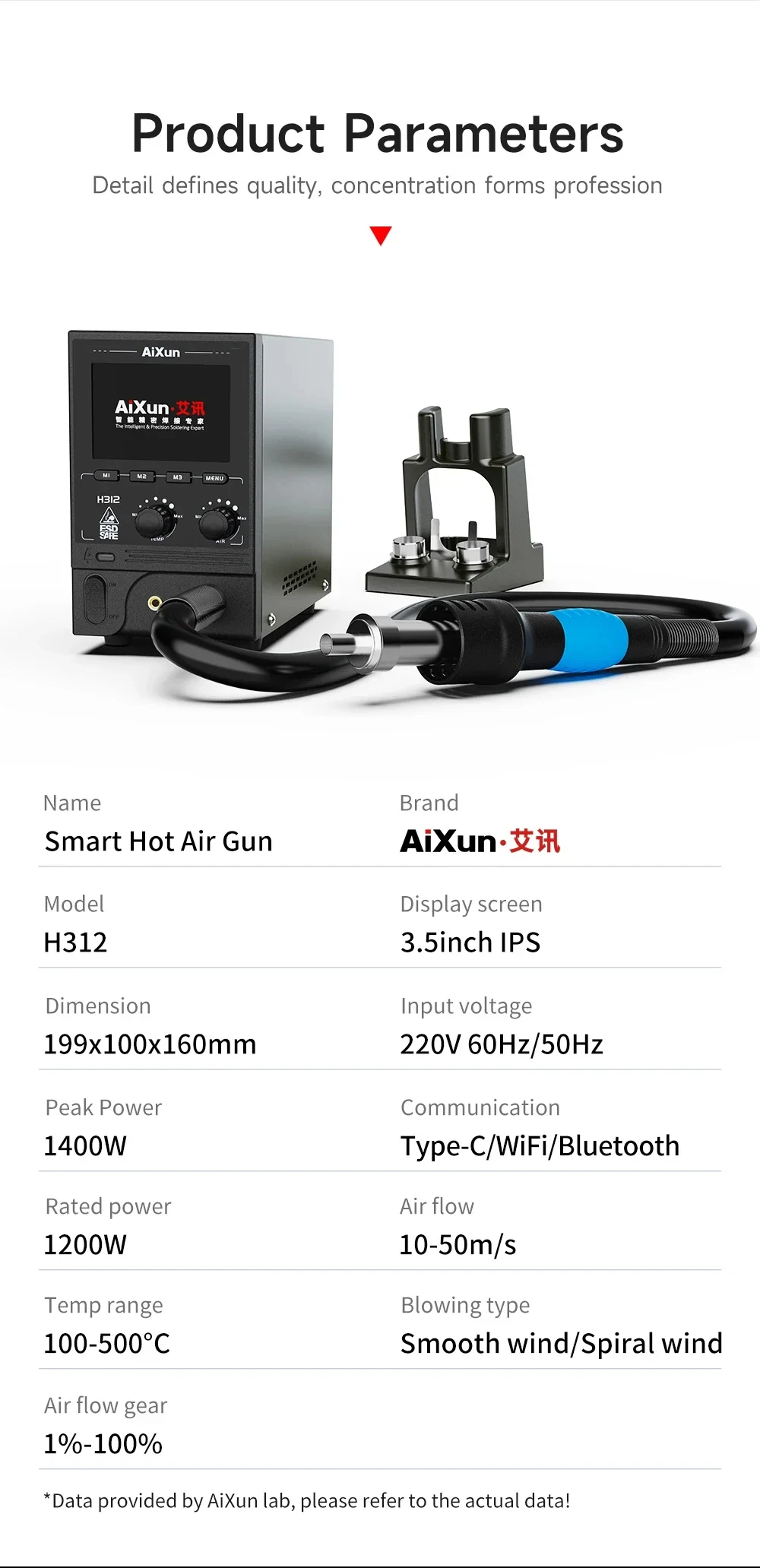 Aixun H312 Internet BGA Rework Station Intelligent Hot Air Gun 1400W Digital High Power Heating ...