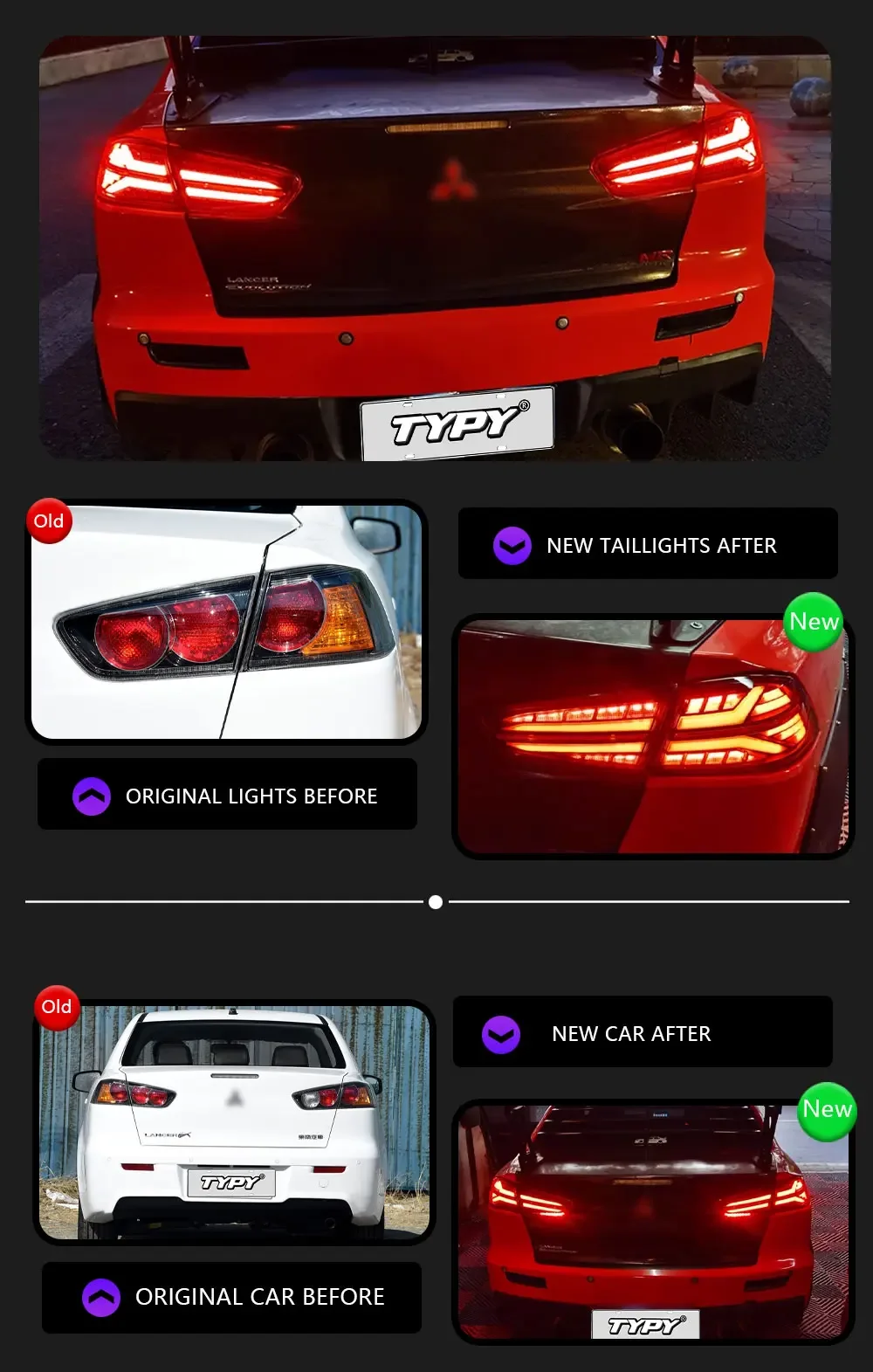 TYPY Car Lights for Mitsubishi Lancer EX Taillight 2009-2016